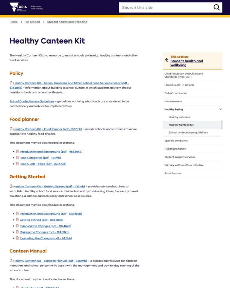 Victoria School Operations: Canteens & Healthy Eating