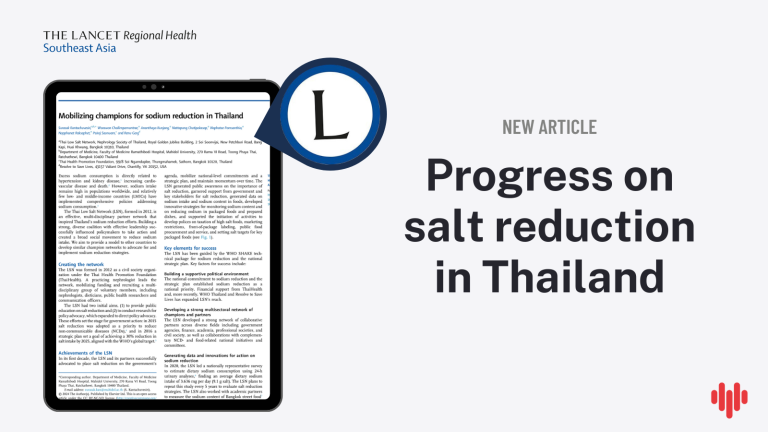 Salt reduction progress and lessons learned from Thailand