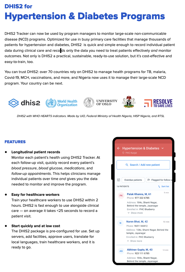Factsheet for DHIS2 for Hypertension & Diabetes Programs