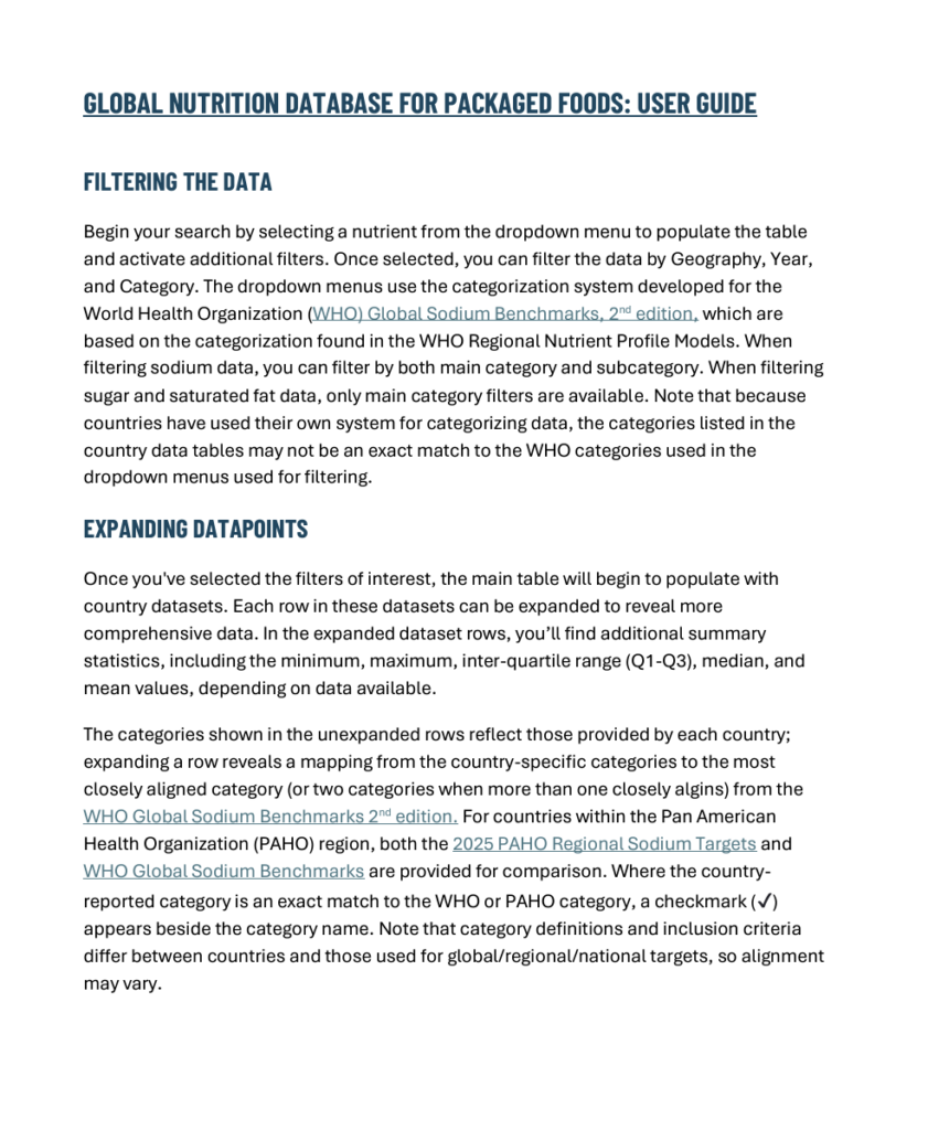 User Guide for RTSL's Global Nutrition Database - Resolve to Save Lives