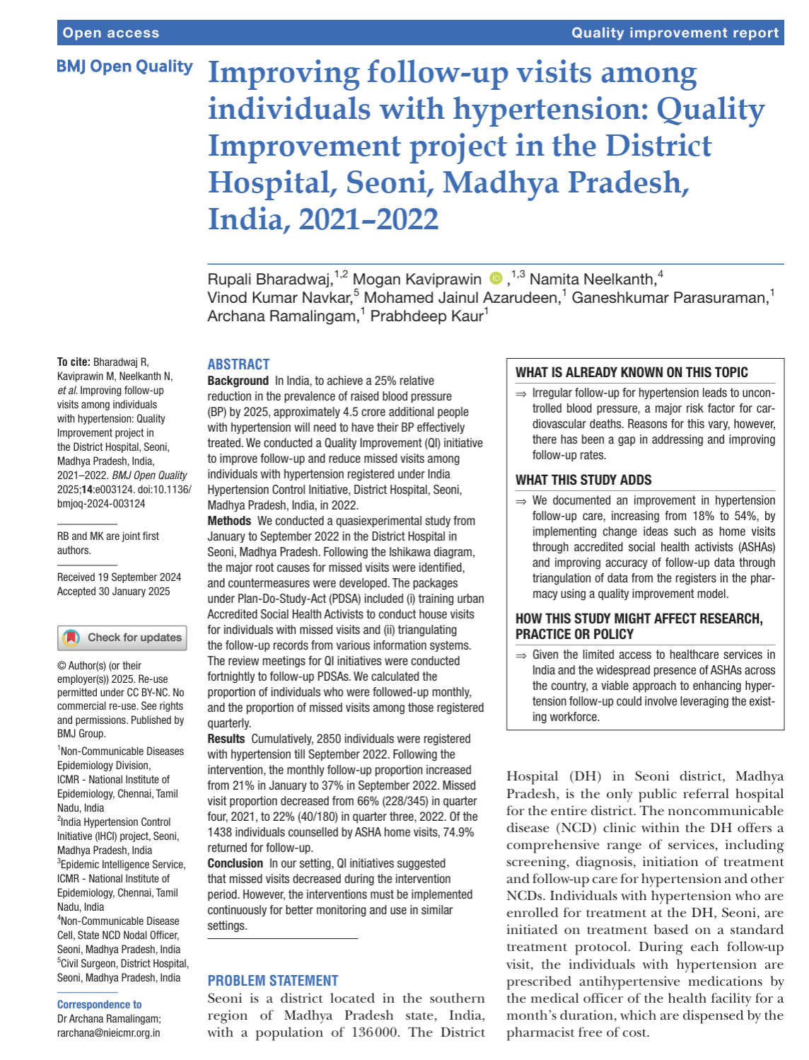 QI initiative helps keep hypertension patients in care in India