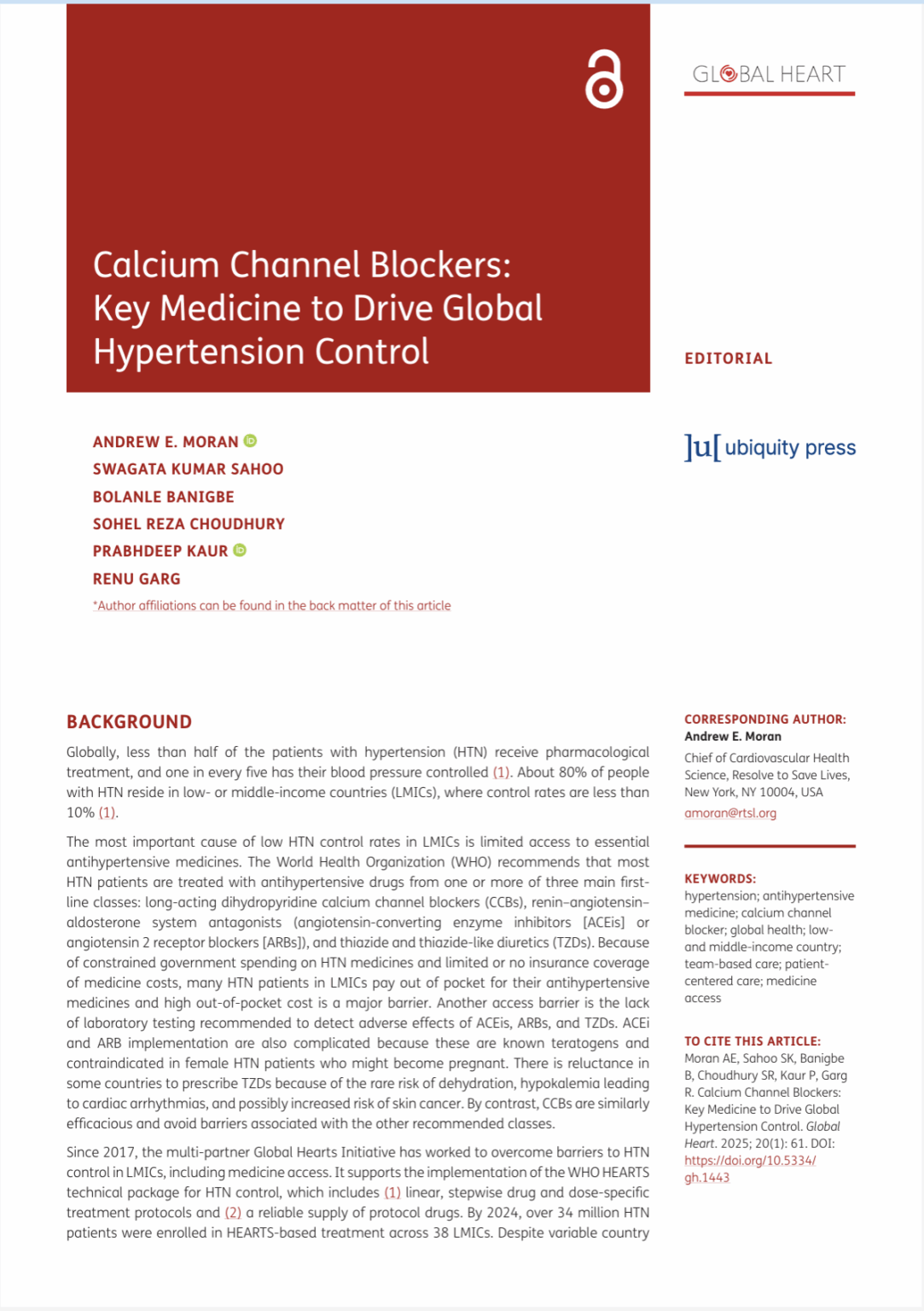 Calcium Channel Blockers for Global Hypertension Control